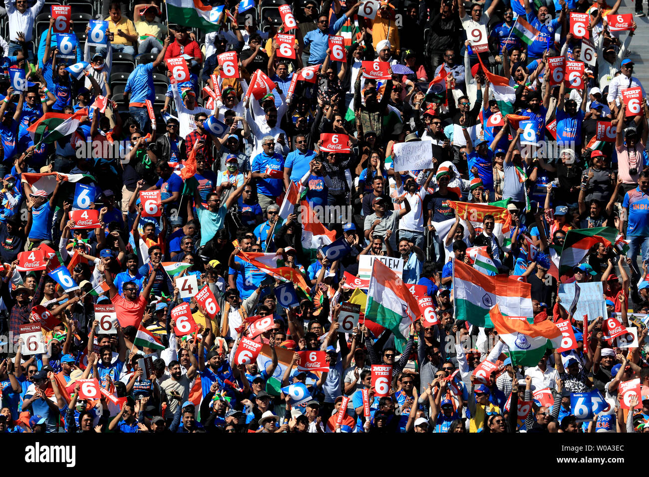 India fans hold up 'Six' signs during the ICC Cricket World Cup group ...