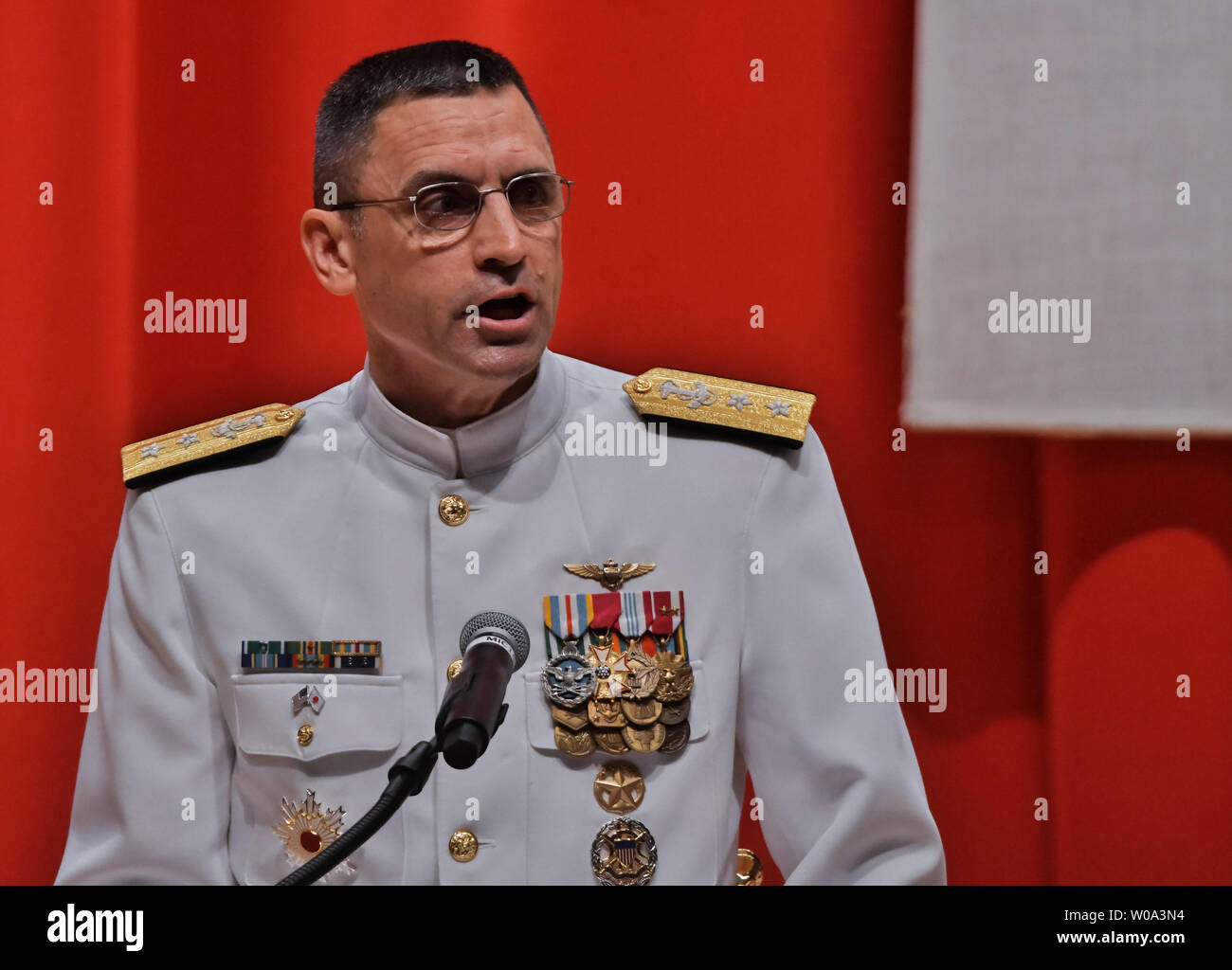 Rear Adm. Matthew J. Carter, commander, U.S. Naval Forces Japan speaks ...
