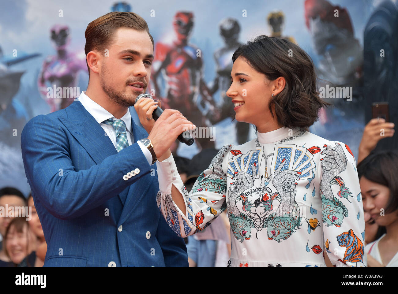 Actor Dacre Montgomery(L) and actress Naomi Scott attend the Japan ...