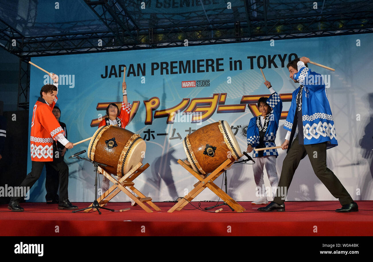Actor Tom Holland(L) and director Jon Watts attend the Japan premiere ...