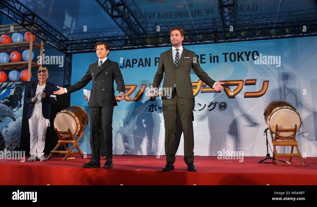 Actor Tom Holland(L) and director Jon Watts attend the Japan premiere ...