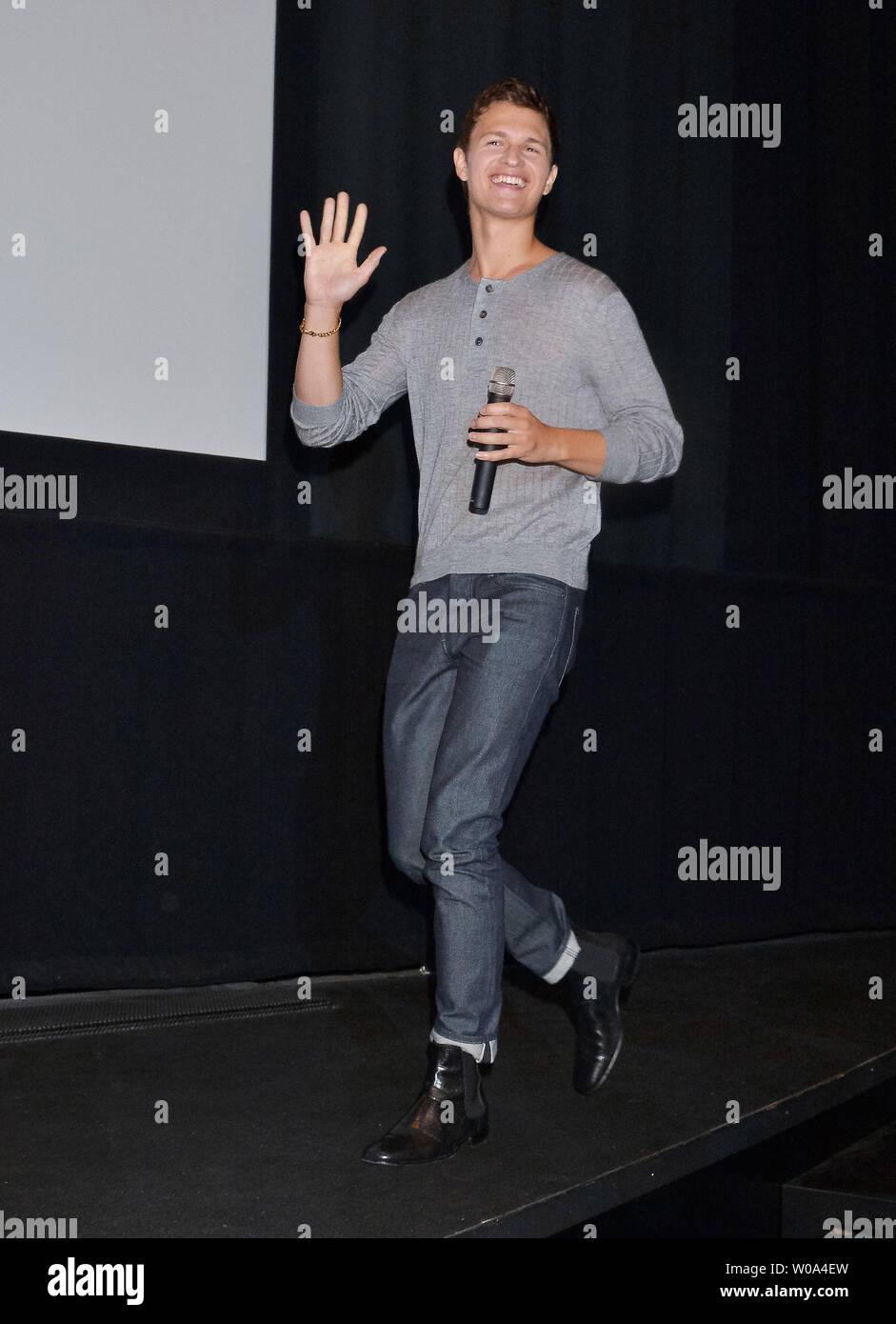 Actor Ansel Elgort attends the stage greeting for the film "Baby Driver ...