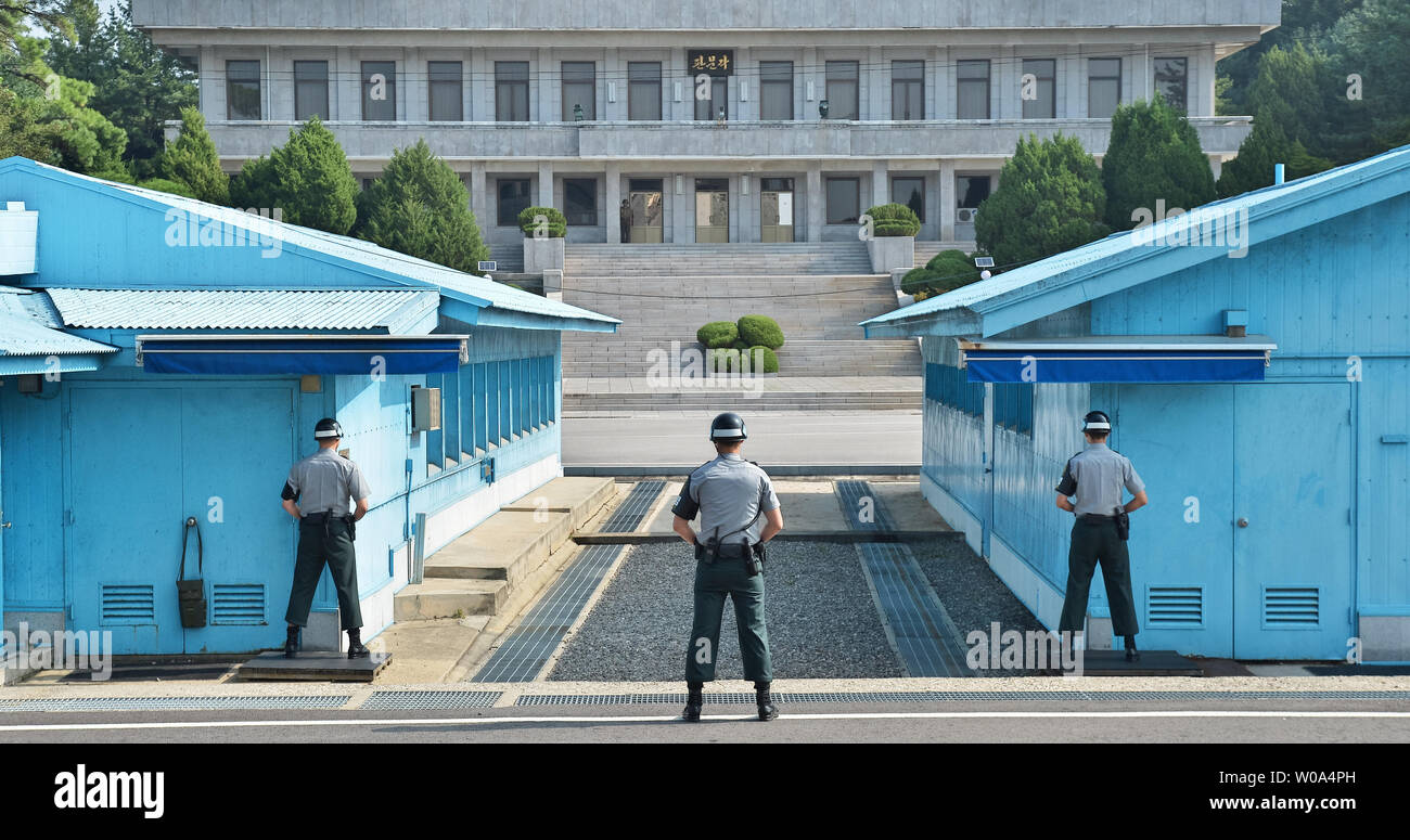 South Korean soldiers stand guard at the joint security area (JSA) of ...