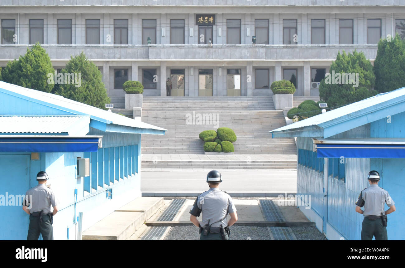 South Korean soldiers stand guard at the joint security area (JSA) of ...