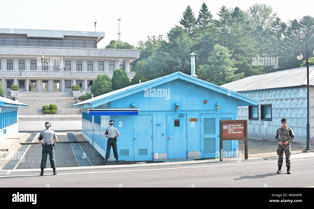 South Korean soldiers stand guard at the joint security area (JSA) of ...