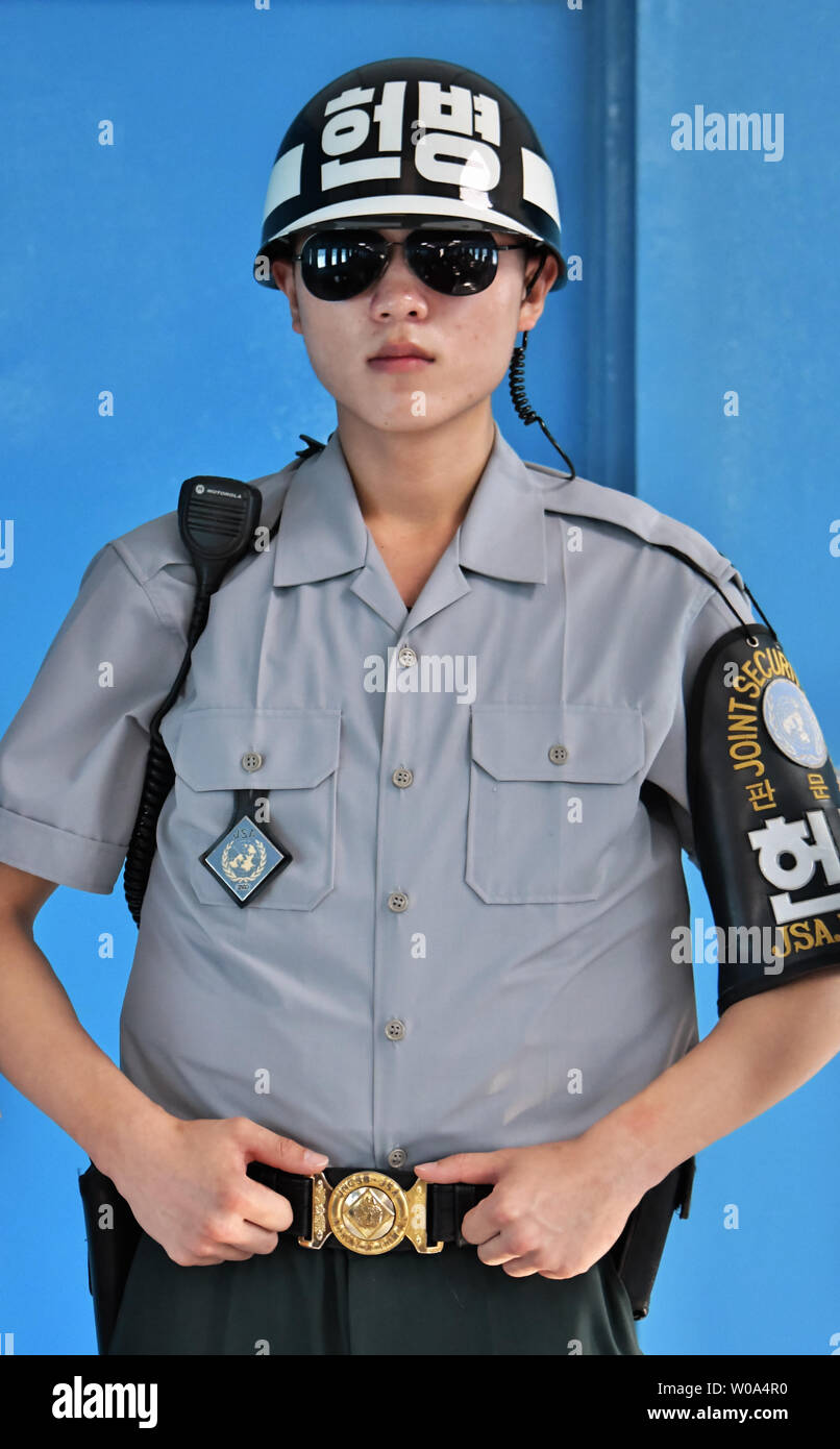 A South Korean soldier stands guard in a conference room in the United ...