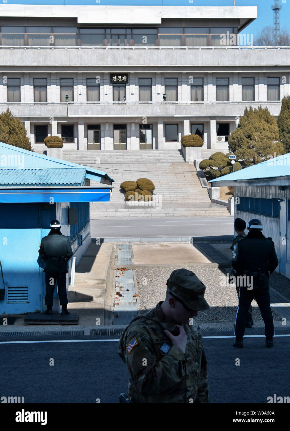 South Korean soldiers stand guard at the joint security area (JSA) of ...