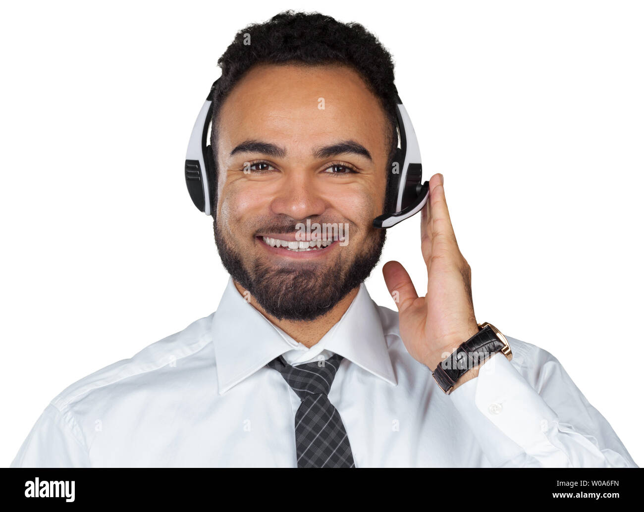 African American man in headsets isolated white background Stock Photo - Alamy