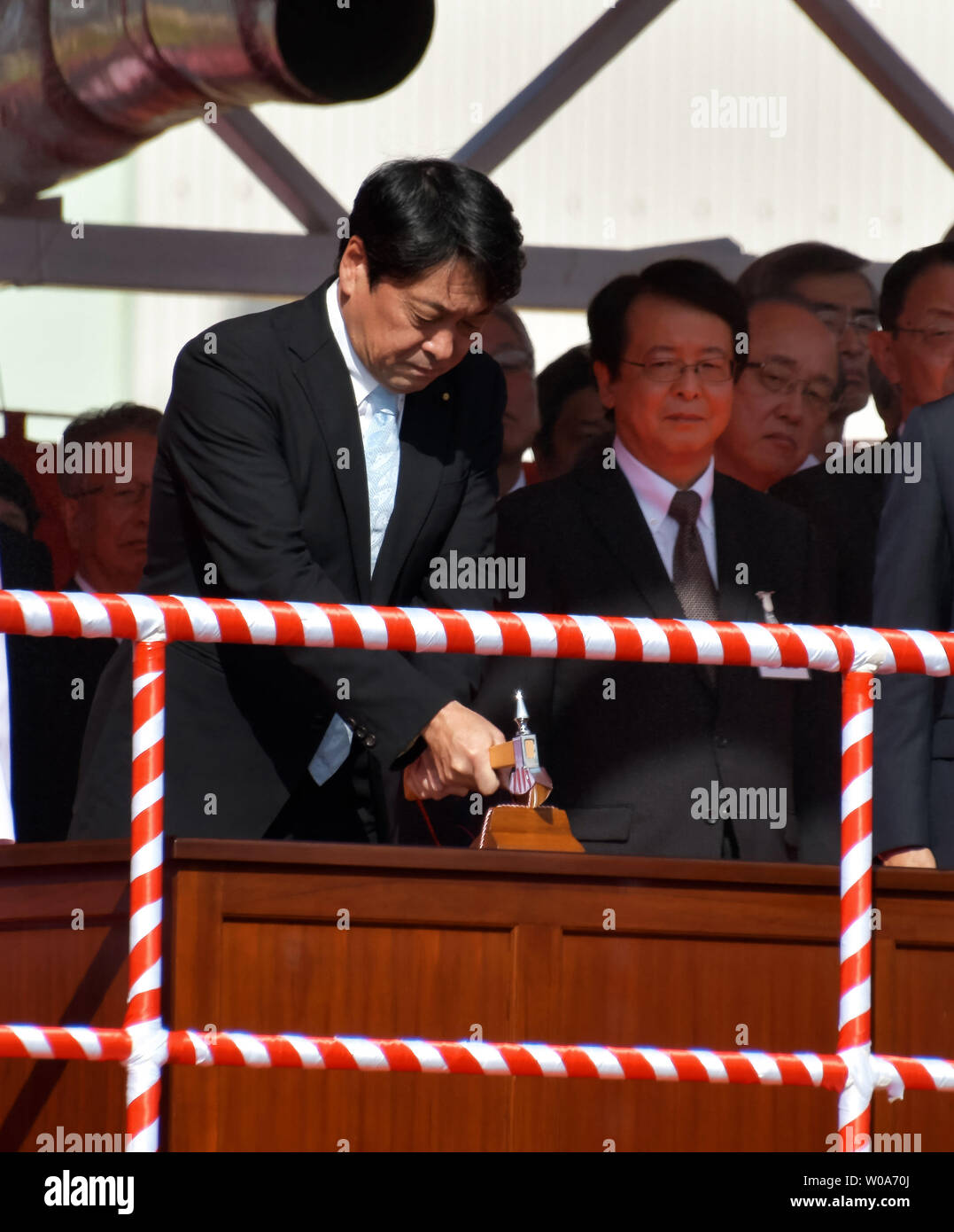 Japan 's Defense Minister Itsunori Onodera attends the launching ...