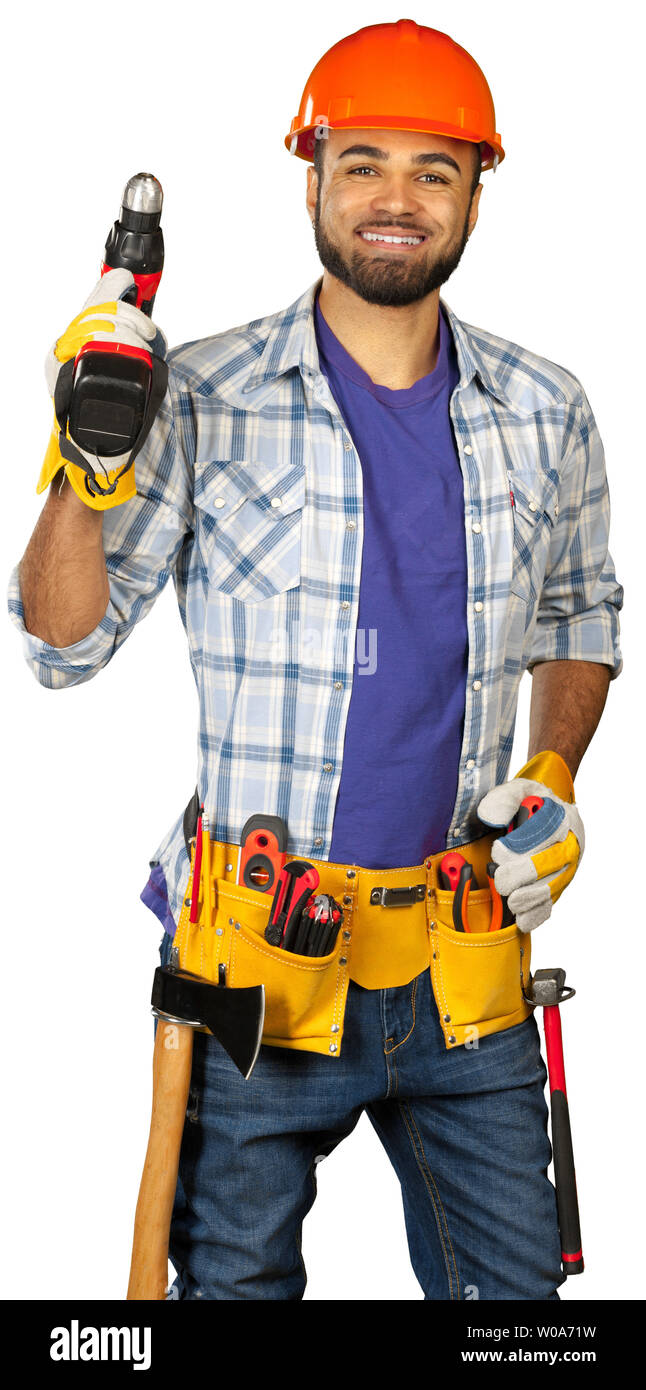 Construction worker isolated on white Stock Photo - Alamy