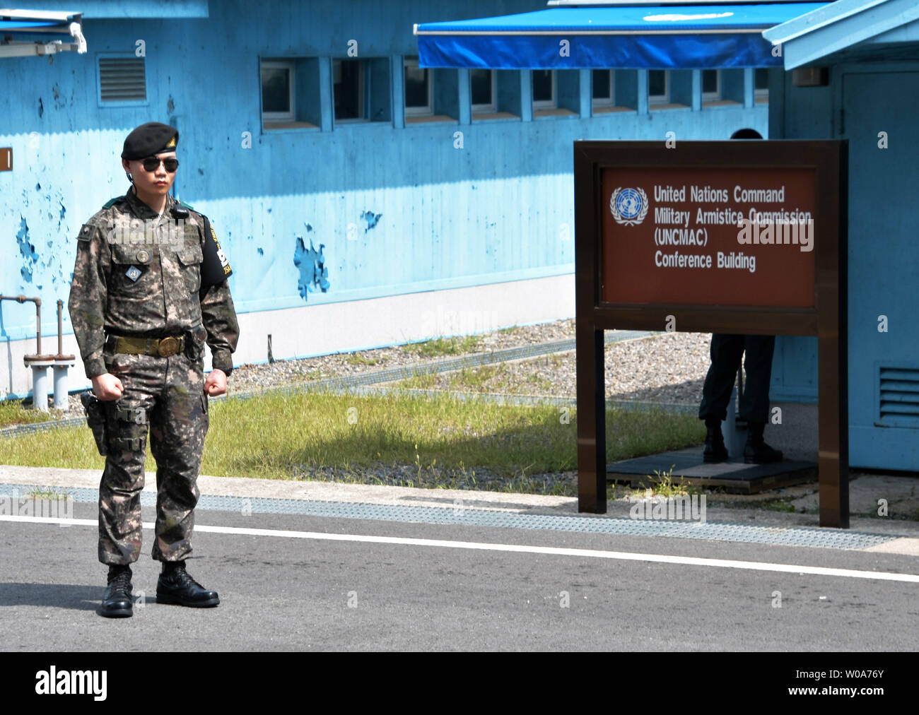 South Korean soldier stands guard at the joint security area (JSA) of ...