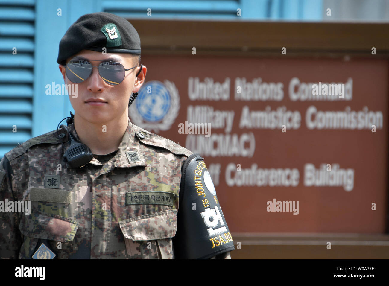 South Korean soldier stands guard at the joint security area (JSA) of ...