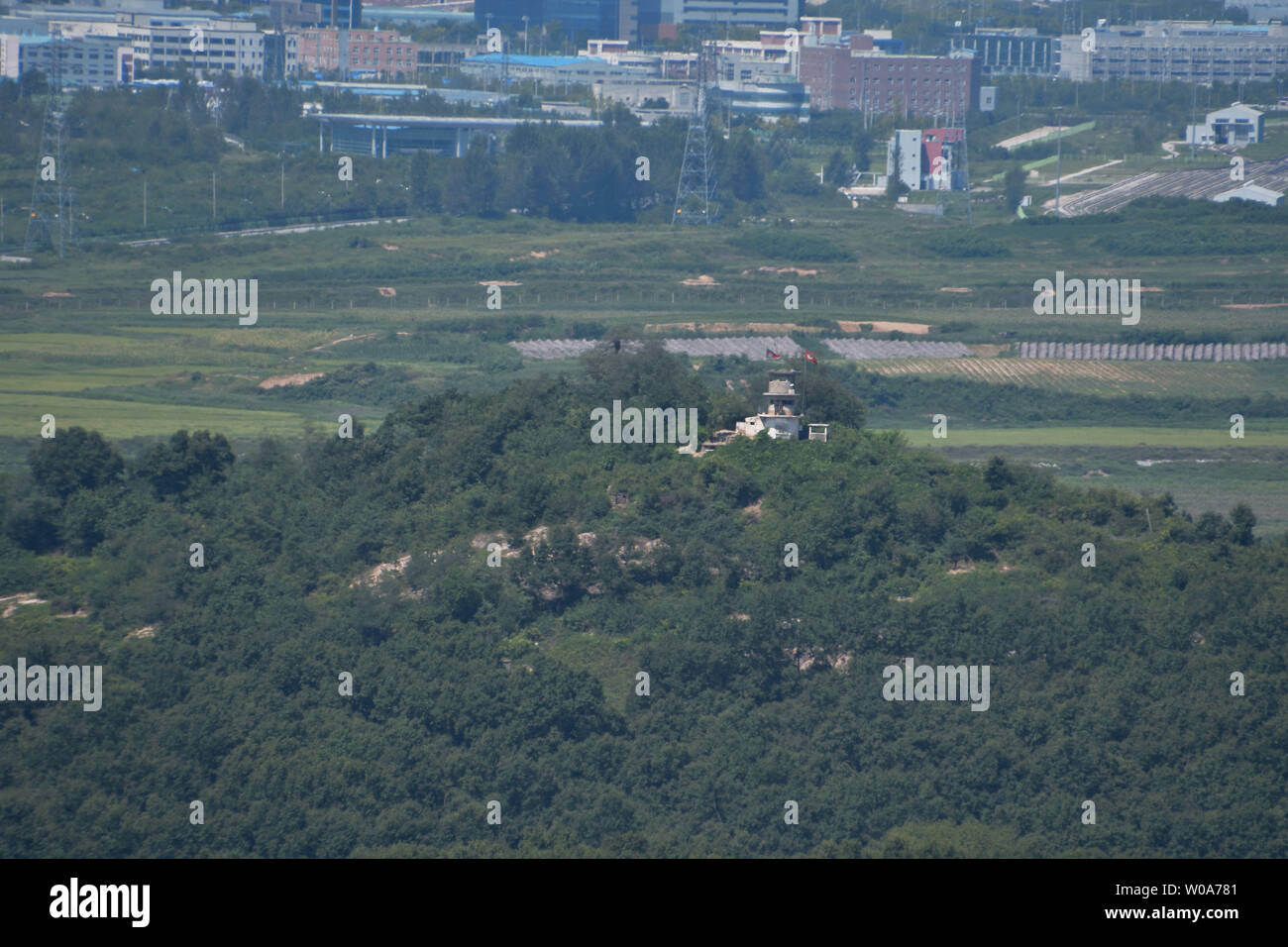 North Korean guard post is seen from the Dora Observatory in the ...