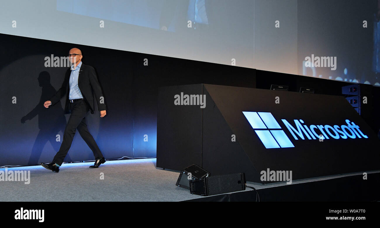 Satya Nadella, Chief Executive Officer (CEO) of Microsoft speaks during the "Microsoft Tech ...