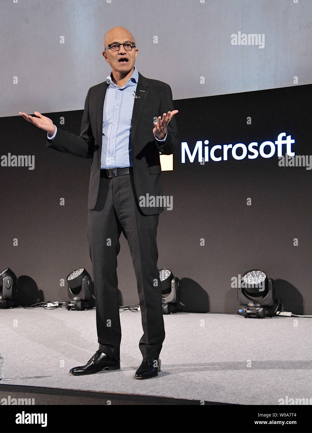 Satya Nadella, Chief Executive Officer (CEO) of Microsoft speaks during ...