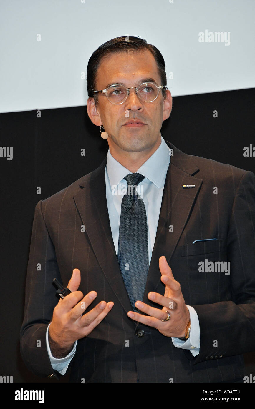 Takuya Hirano, President of Microsoft Japan speaks durig the "Microsoft ...