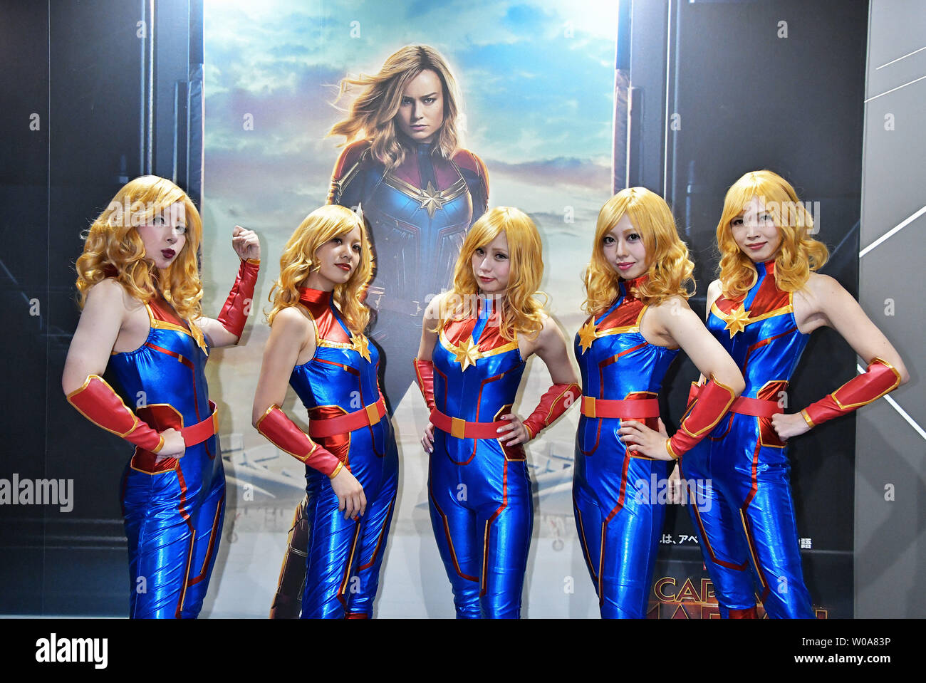 Models pose for camera at the Tokyo Comic Con 2018 in Chiba Prefecture ...
