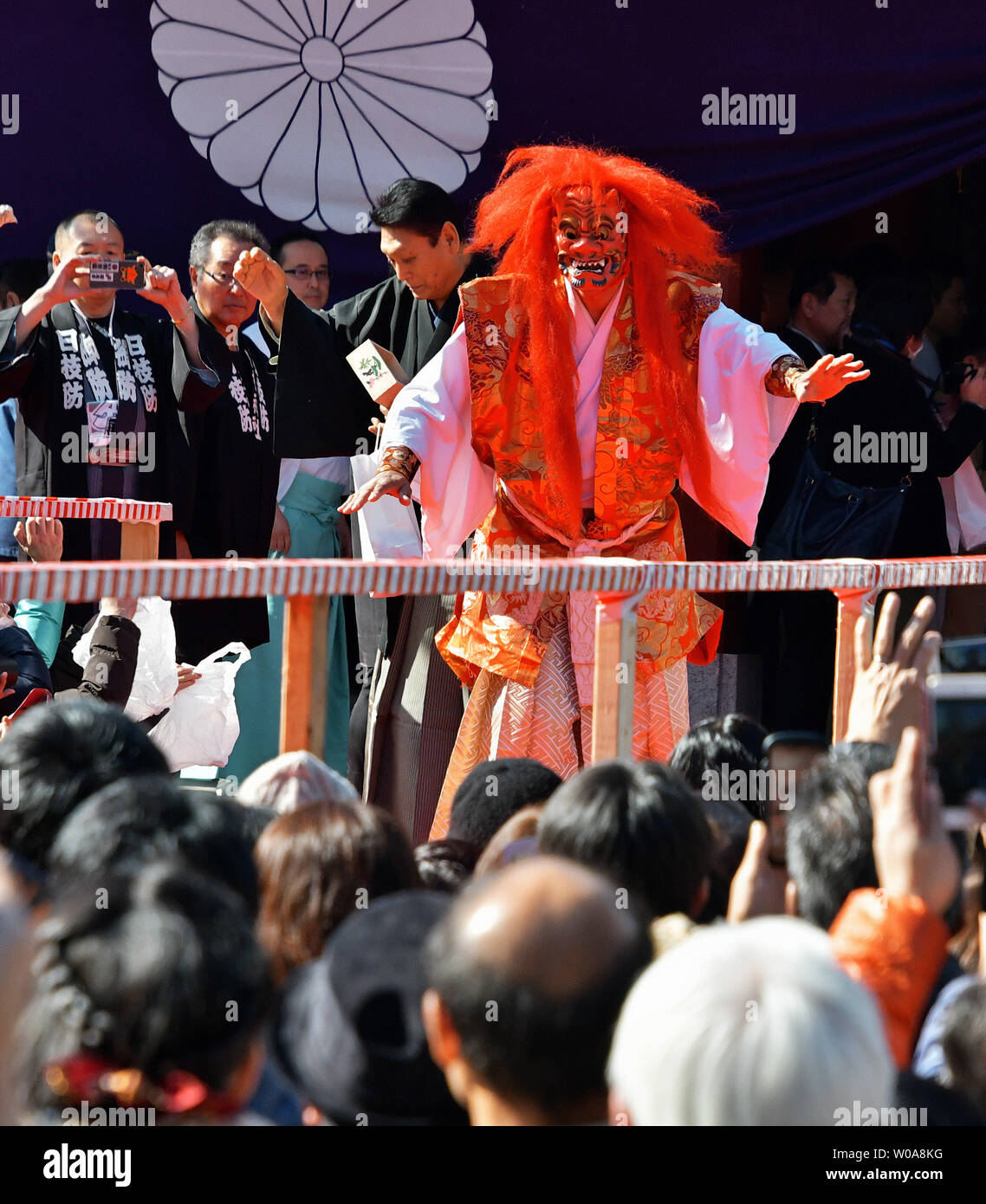 Hie shrine holds a bean-throwing ceremony in Tokyo, Japan on February 3 ...