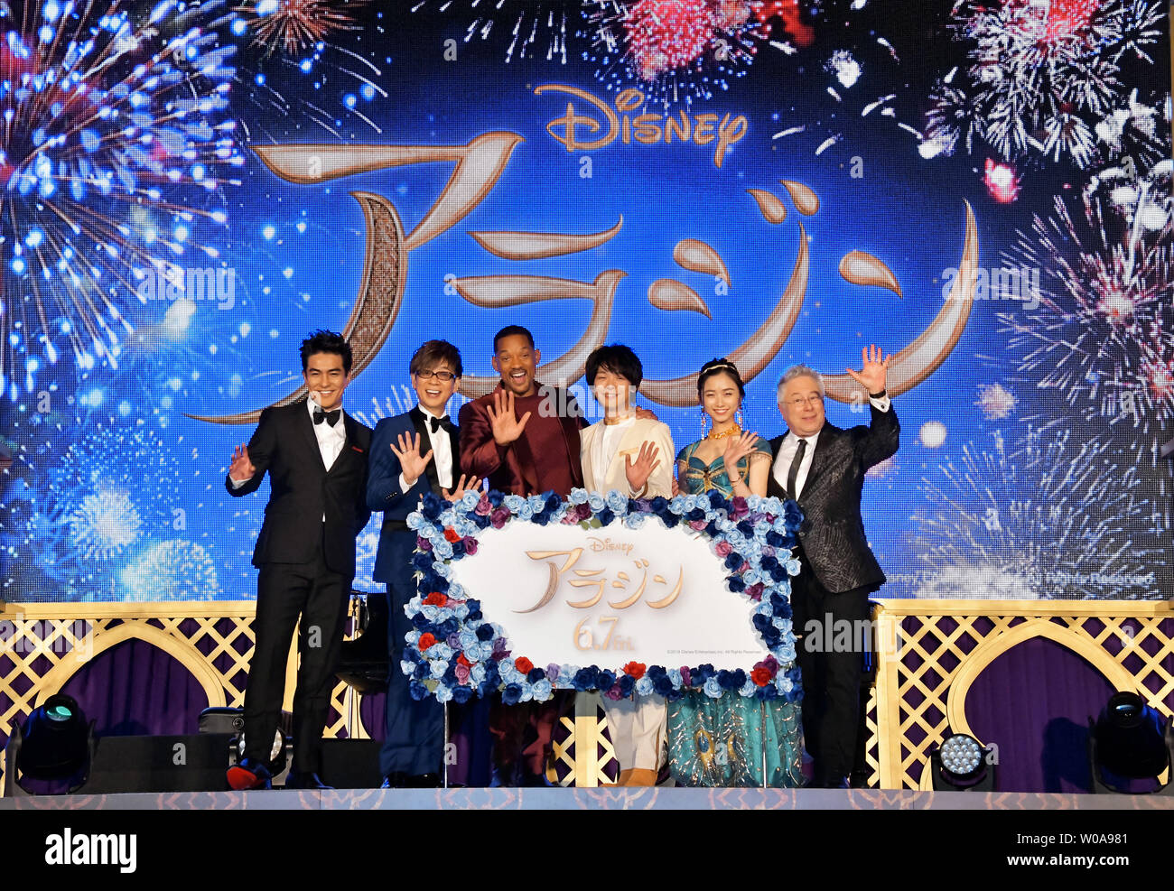 (L-R) Japanese actor Kazuki Kitamura, Koichi Yamadera, actor Will Smith ...