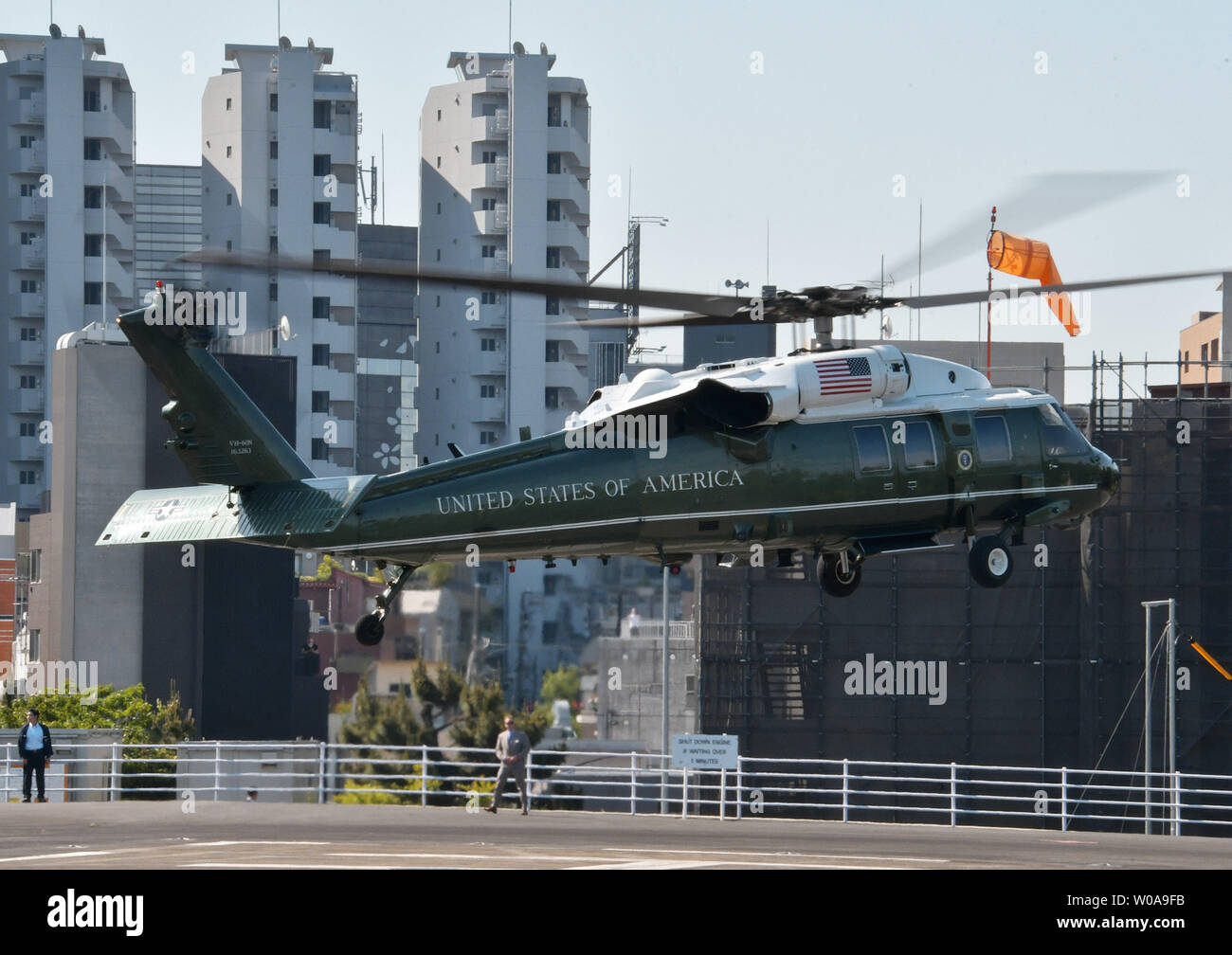 U.S. President Donald Trump aboard Marine One (VH-60N White Hawk ...