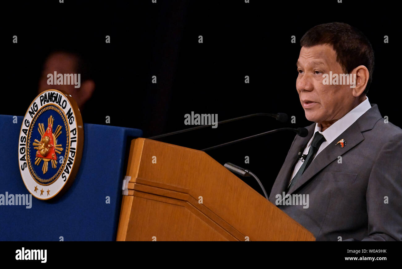 President of the Philippines Rodrigo Duterte delivers a speech during ...