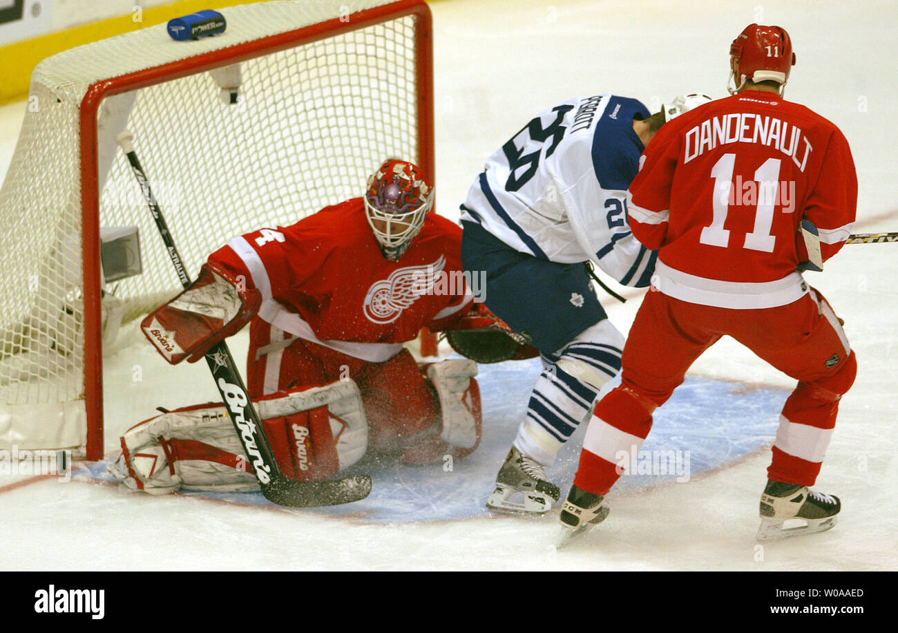 Detroit Red Wings goalie Manny Legace makes a stop off a shot by ...