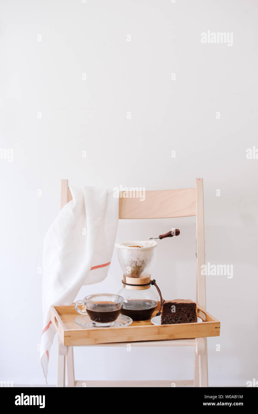 Serving hot coffee in the living room of his home in the morning Stock ...