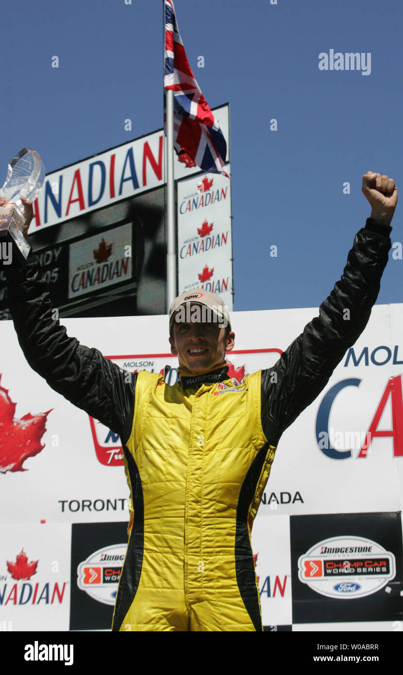 British champ car driver Justin Wilson celebrates victory at Exhibition ...