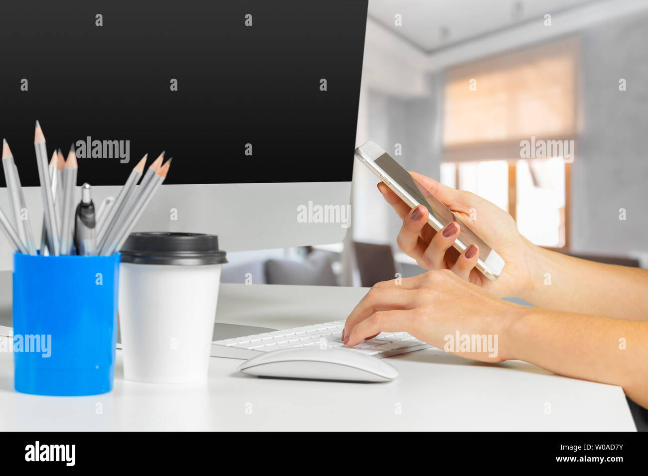 workspace with computer Stock Photo - Alamy