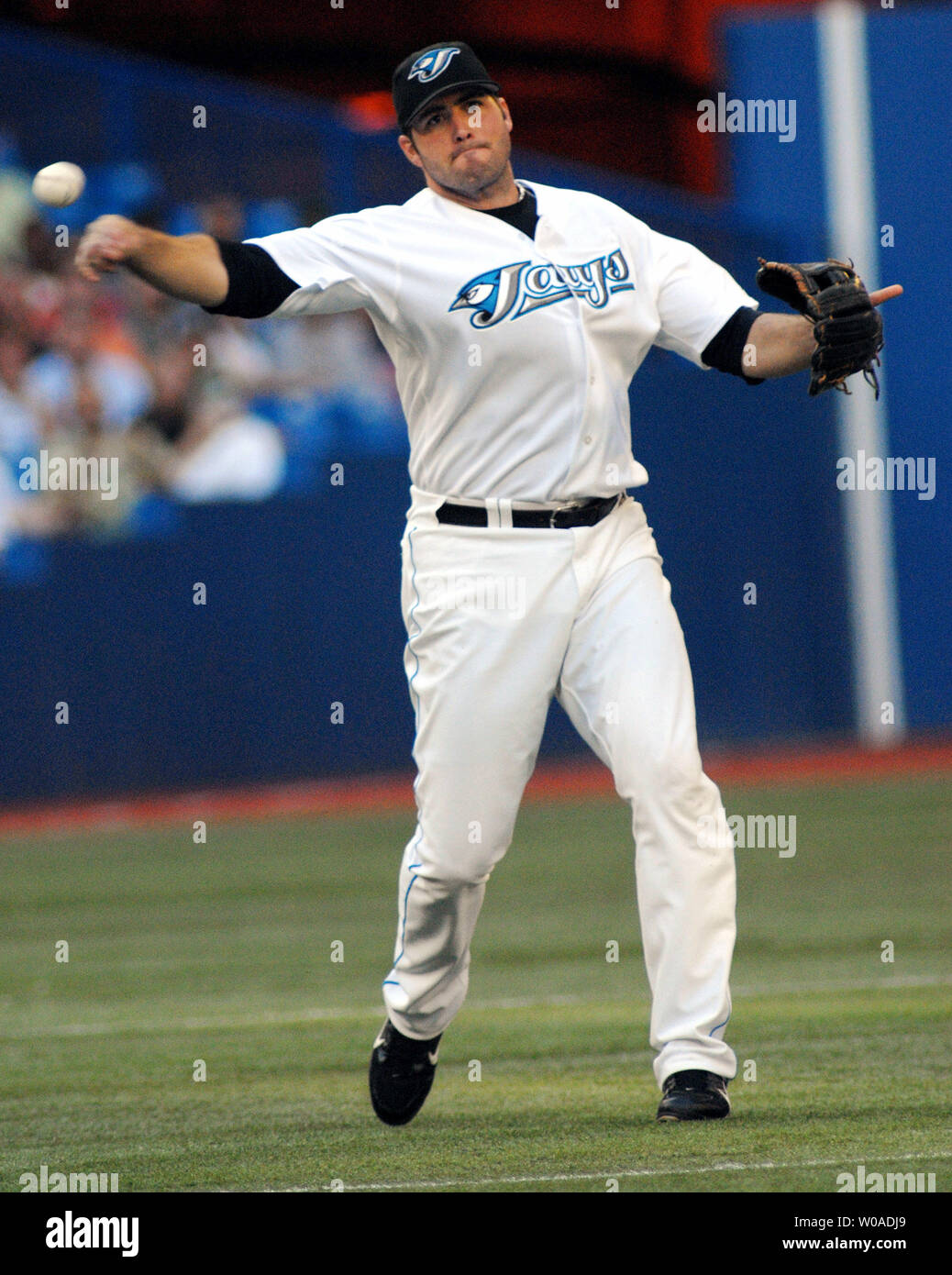 Toronto Blue Jays' Troy Glaus throws to first to get an out in fourth ...