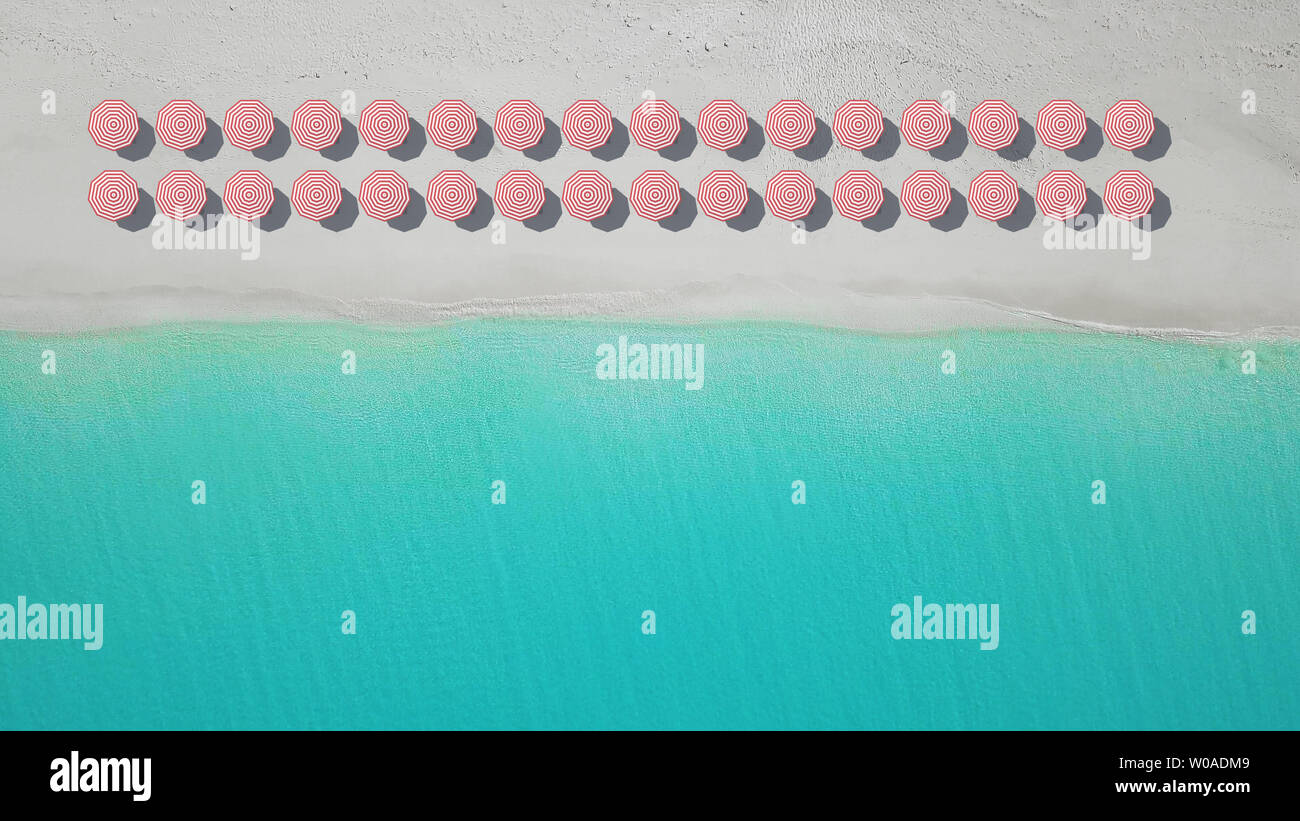 aerial top view on the beach with lots of beach umbrella Stock Photo ...