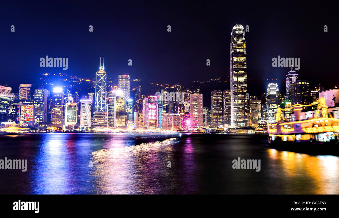 Night View in Victoria Harbour, Hong Kong Stock Photo - Alamy