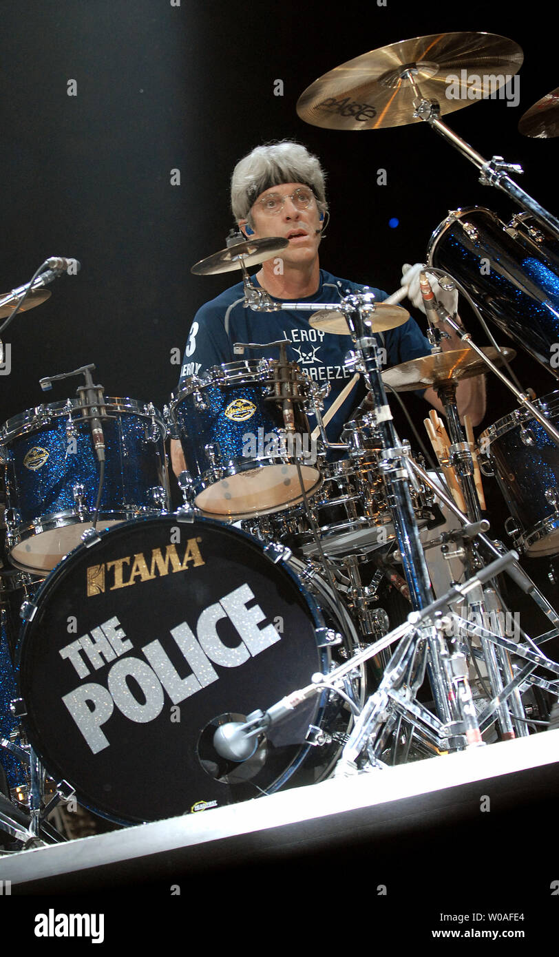 Police drummer Stewart Copeland performs onstage in the first of two ...