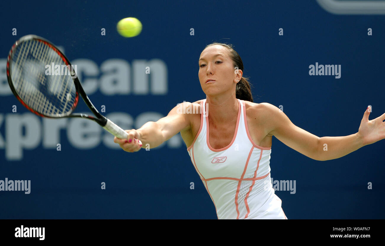 Serbia's Jelena Jankovic stretches to make a forehand return during the ...