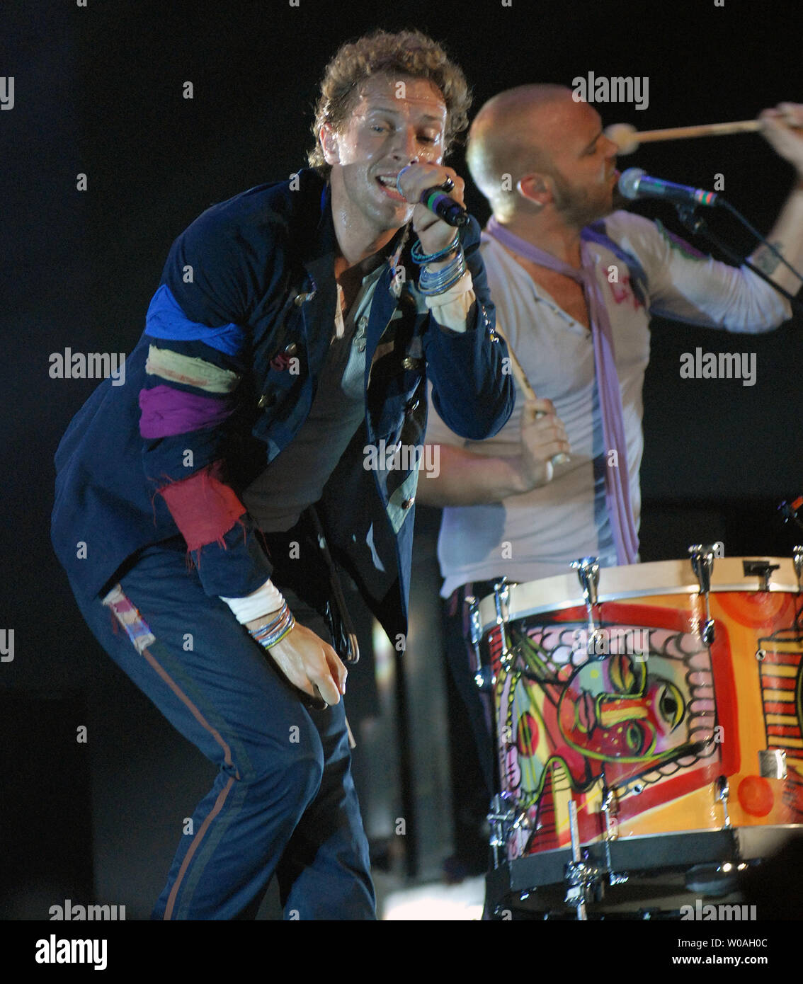 Coldplay frontman Chris Martin performs during the first of two sold ...