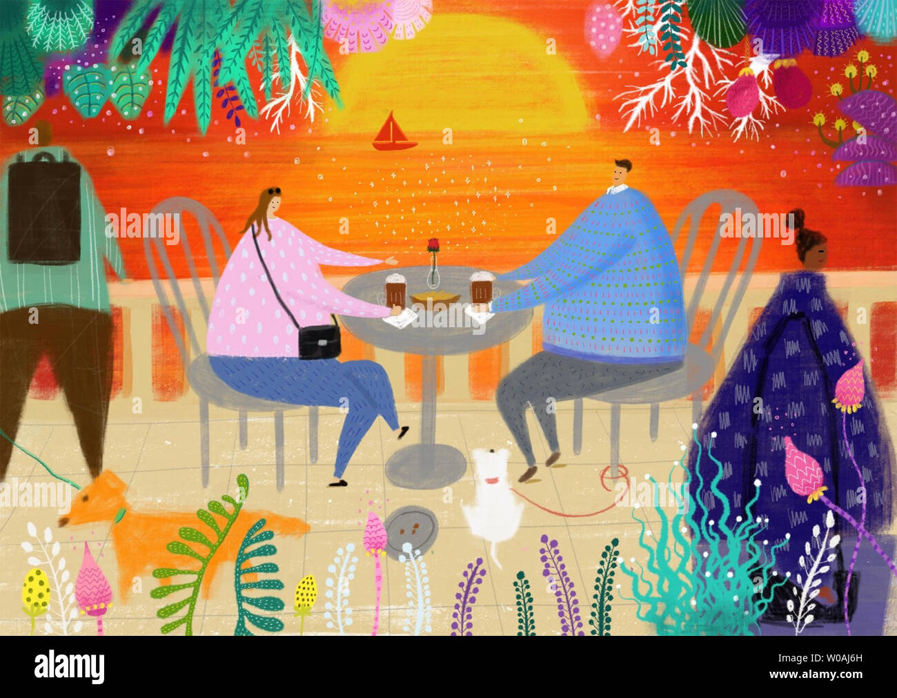 Vector illustration happy couple honeymoon hi-res stock photography and ...