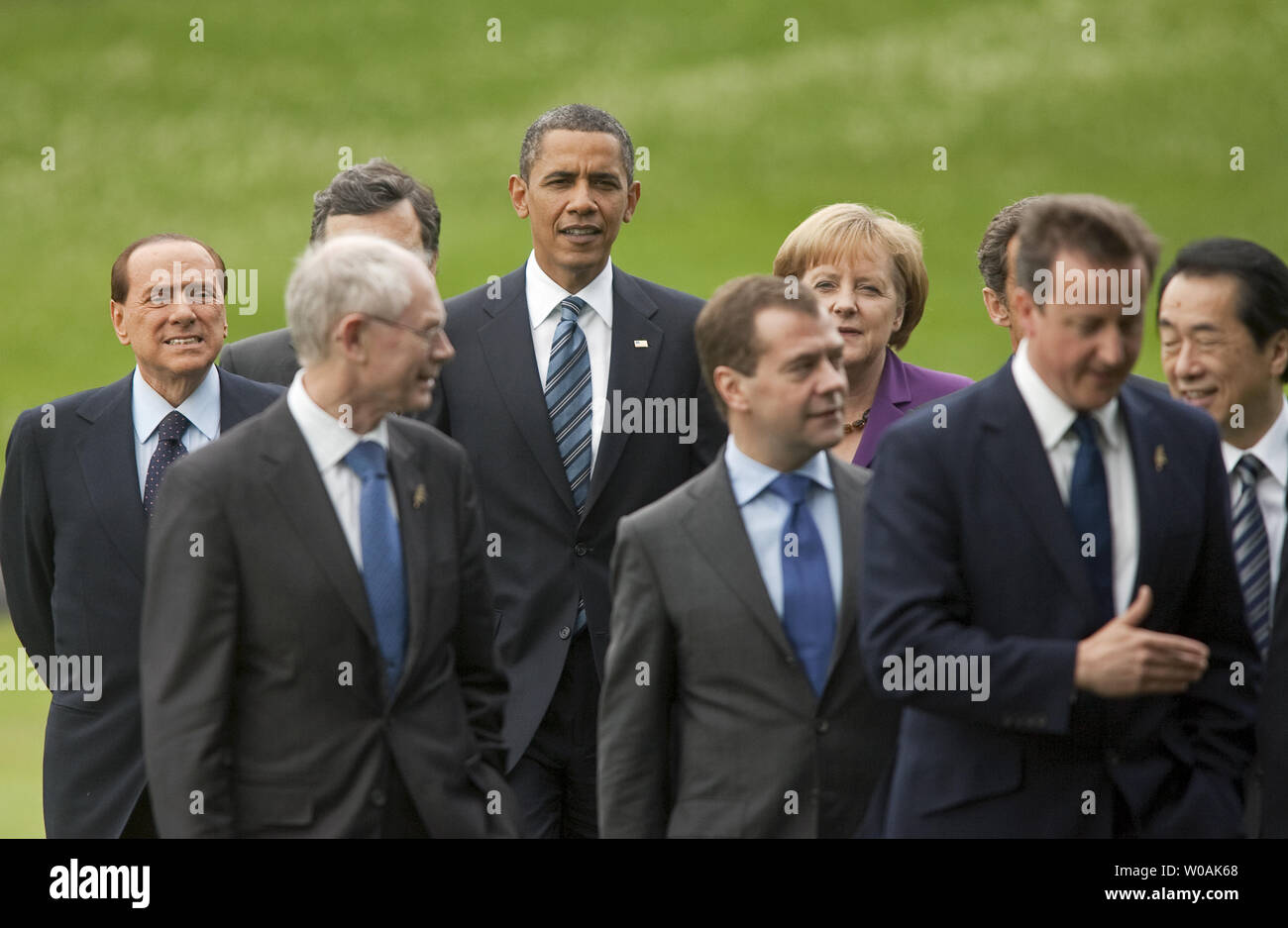 U.S. President Barack Obama (C) arrives with other G8 leaders for the ...