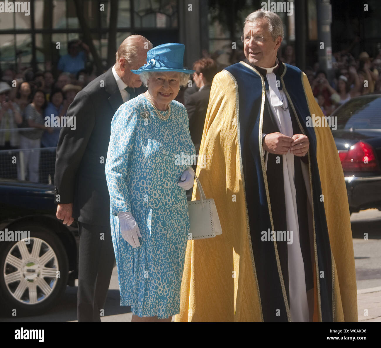 Great Britain's Queen Elizabeth and Prince Philip are greeted by ...