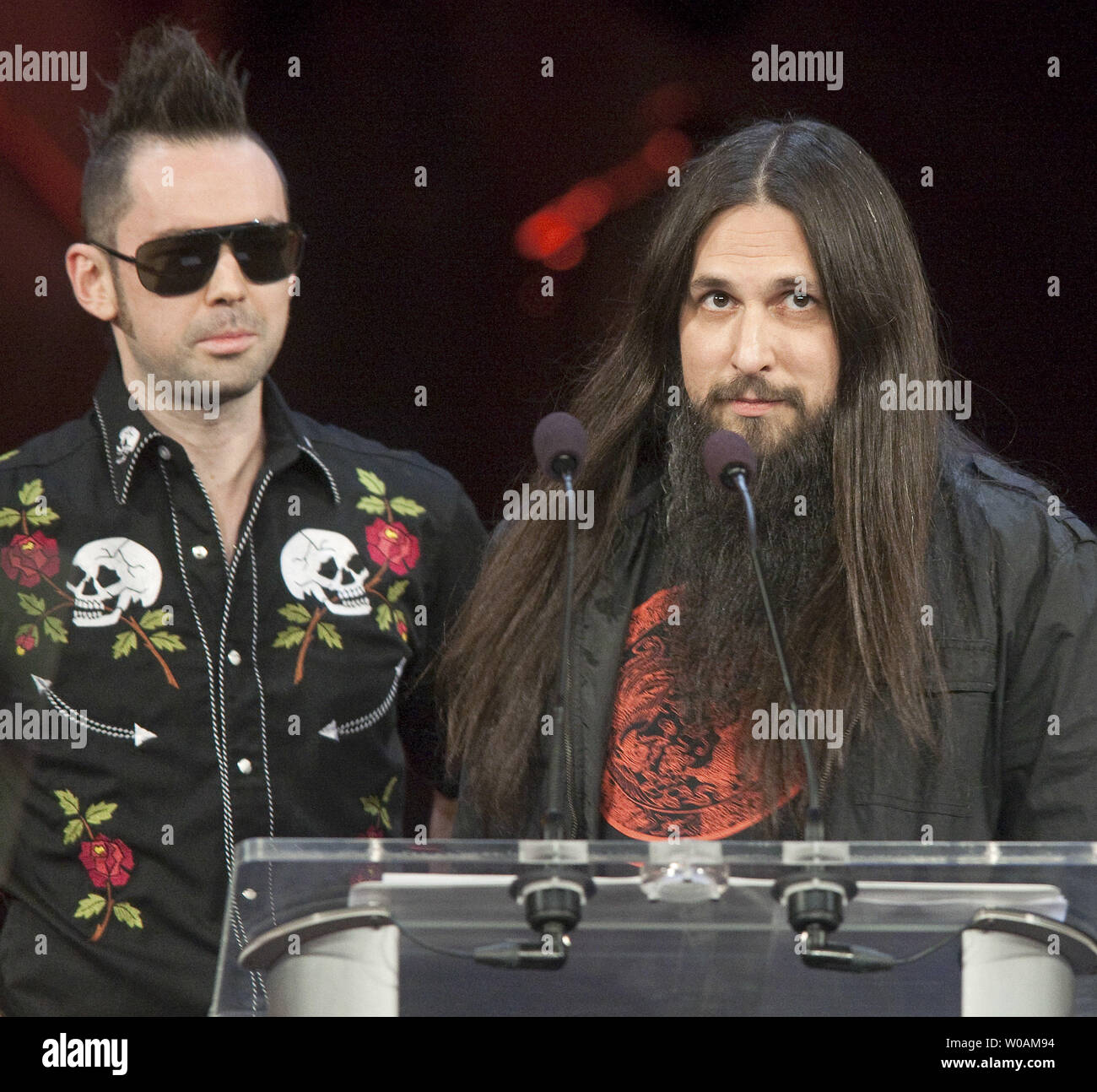 James Black (L) and Rick Jackett from the band Finger Eleven announce ...