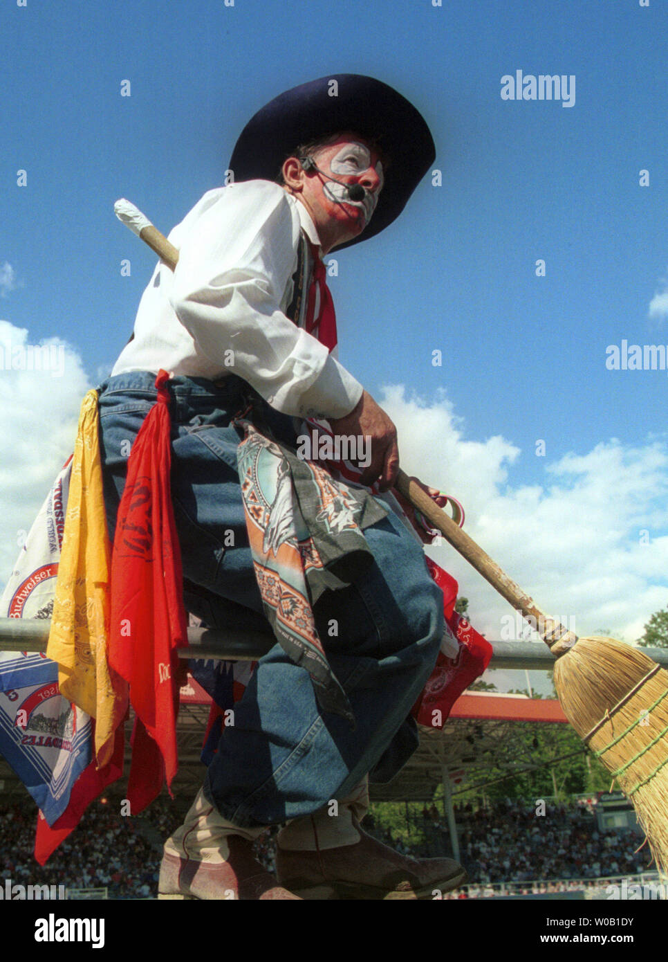 Clown and Barrel Man, Ricky Ticky Wanchuk entertains the crowd between ...