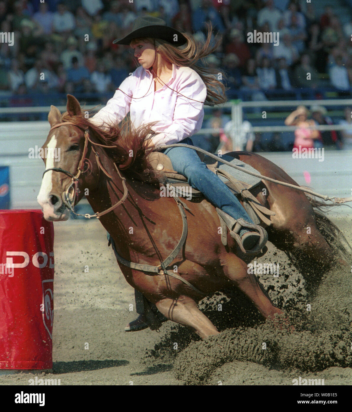 Joleen Seitz of Savona, British Columbia, takes a turn in Ladies Barrel ...