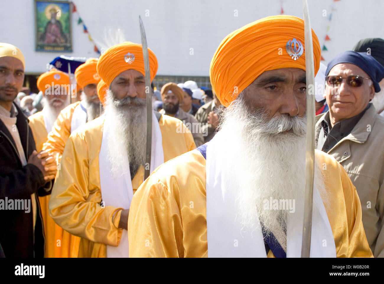 A procession brings holy khalsa artifacts to the temple float amidst ...