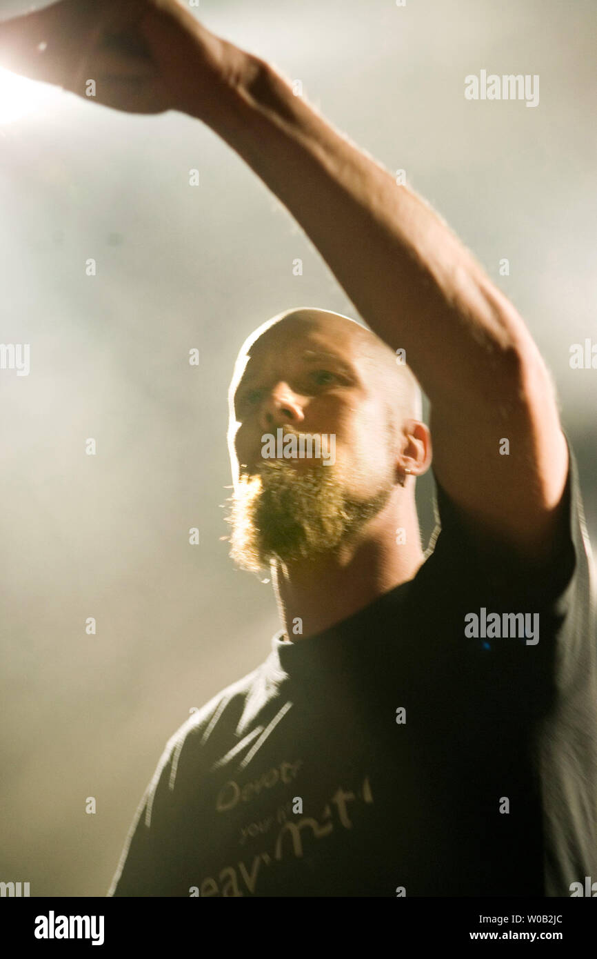 Lead singer Jens Kidman with the heavy metal band Meshuggah from Sweden ...