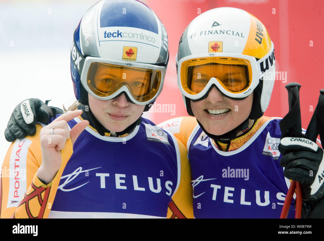 The top Canadians Britt Janyk (R) finishes fourth hugging teammate ...