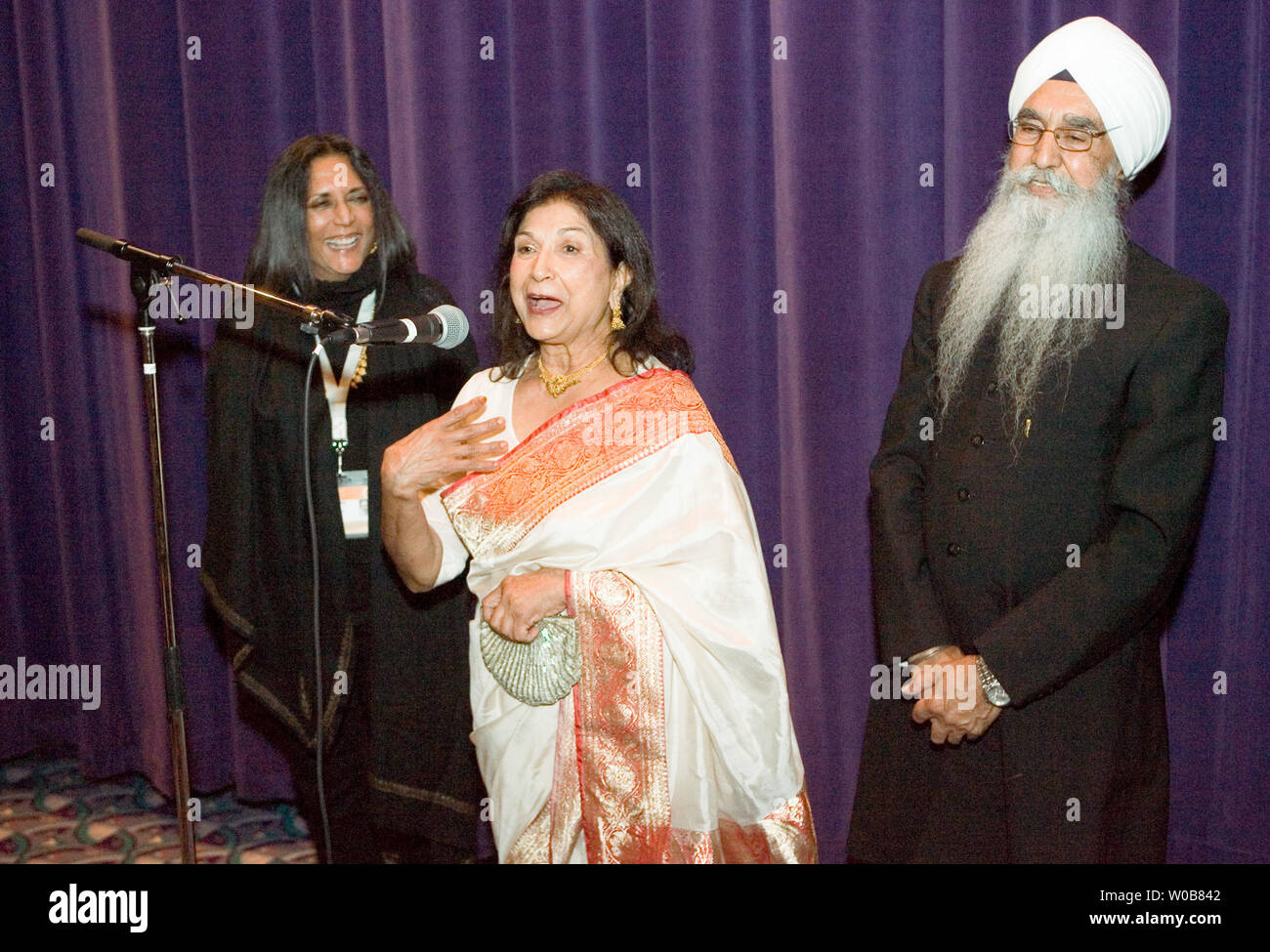Writer/director Deepa Mehta (L) invites local actors Balinder Johal and ...
