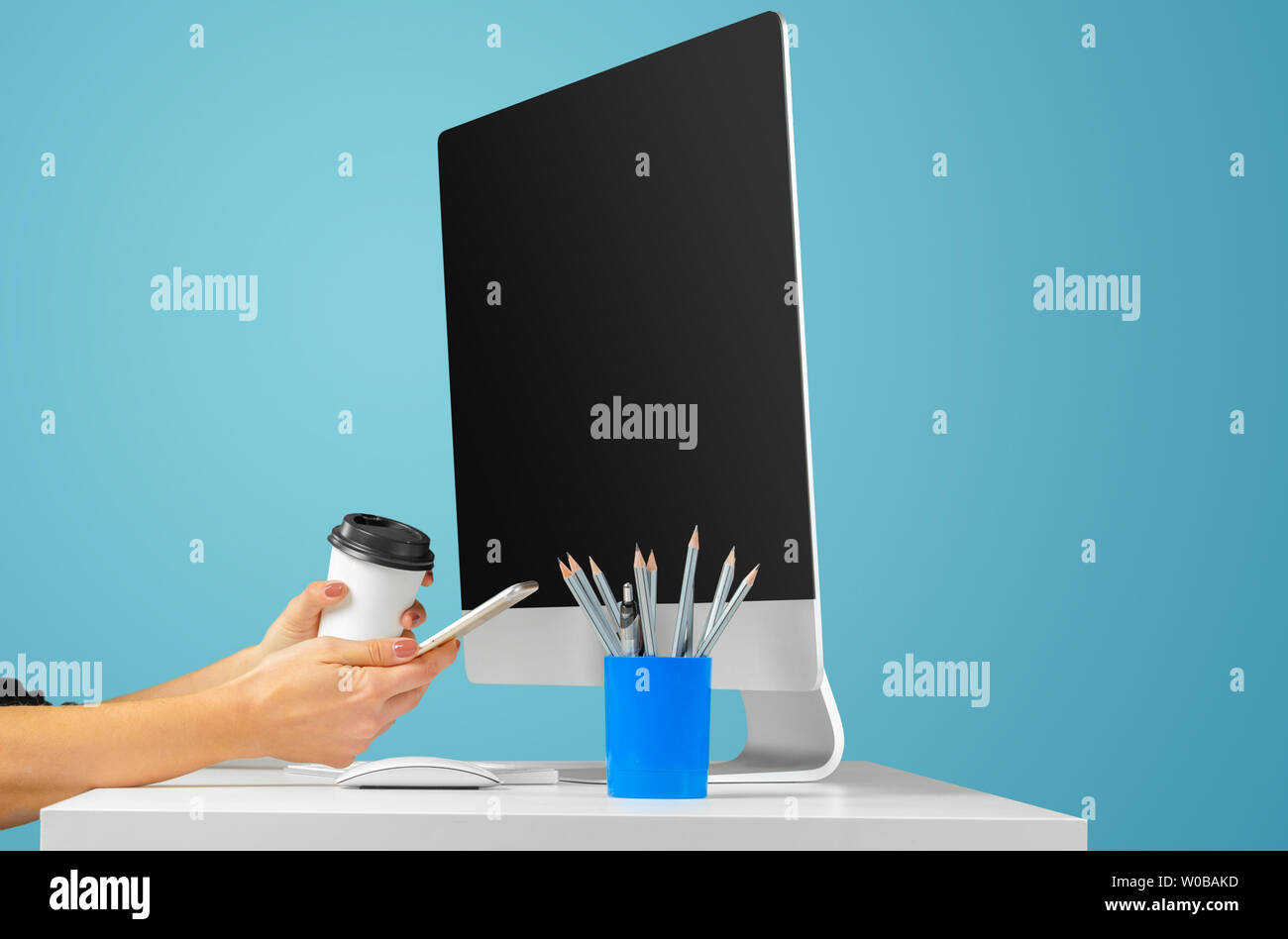workspace with computer Stock Photo - Alamy