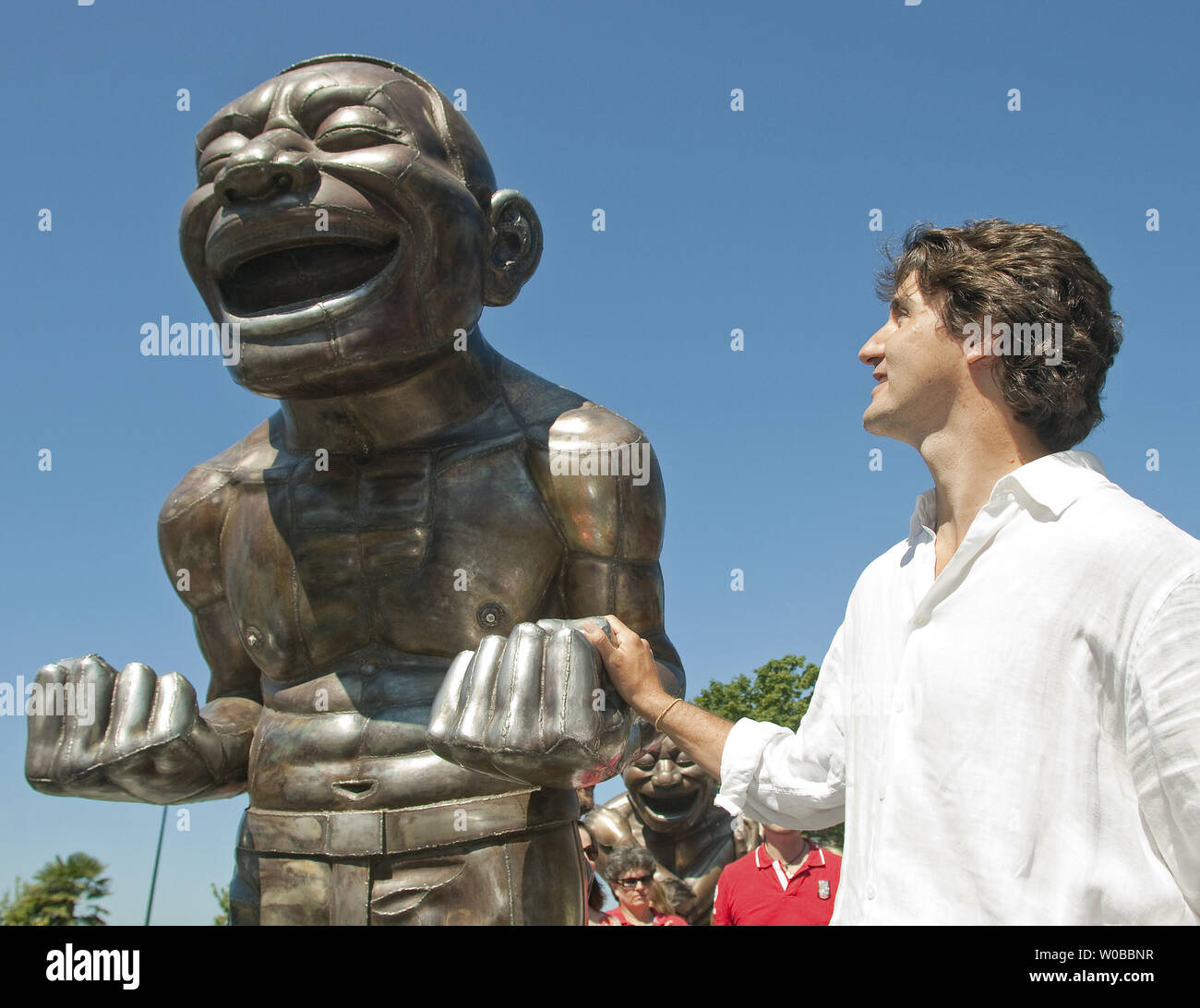 Canadian Federal Liberal Party leader Justin Trudeau views the giant ...