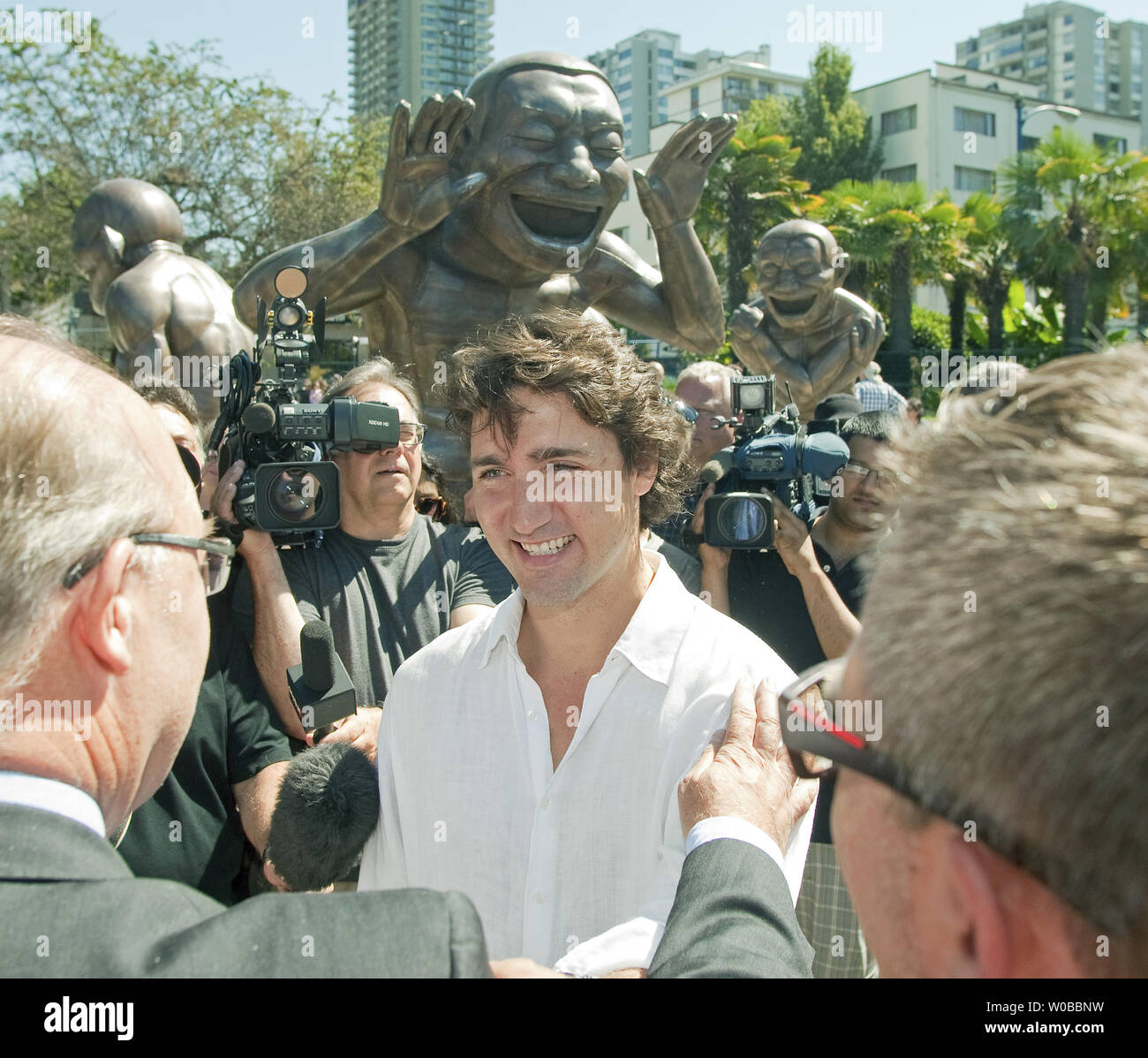 Canadian Federal Liberal Party leader Justin Trudeau views the giant ...