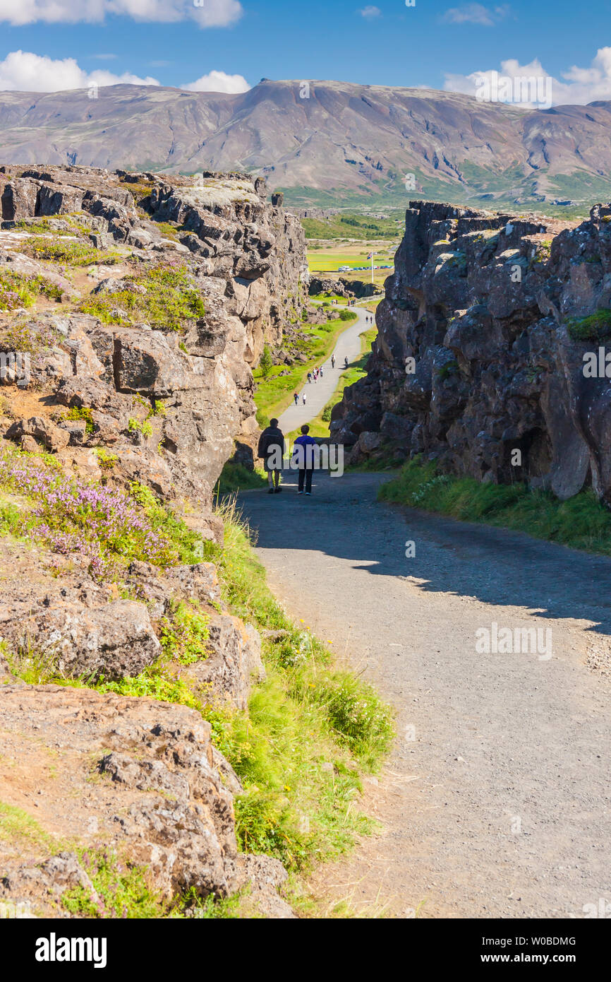 Thingvellir valley - Iceland. The seam between the Eurasian and North ...