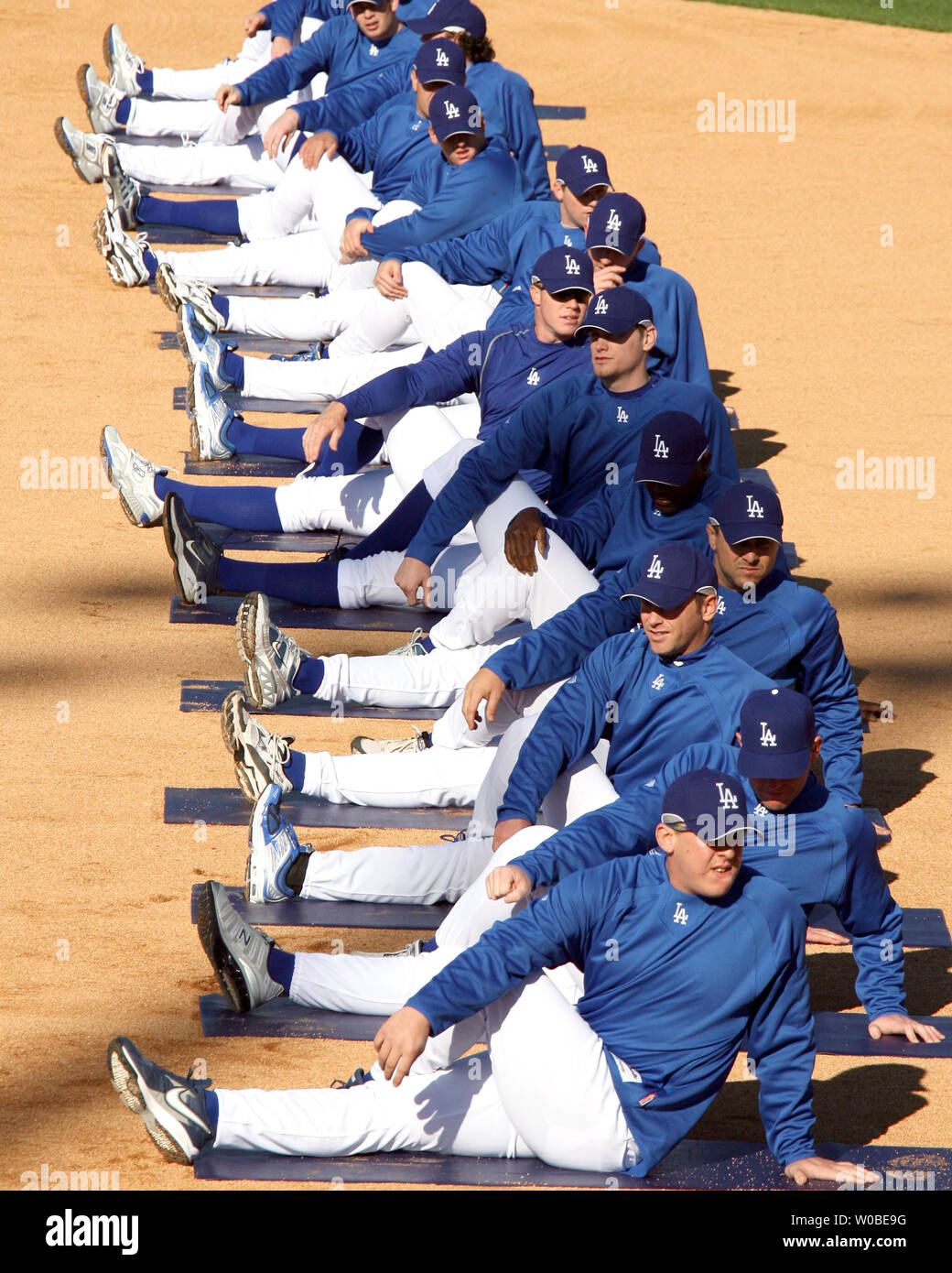 Los Angeles Dodgers stretch during the Dodgers first spring training ...
